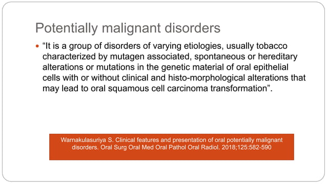 POTENTIALLY MALIGNANT DISORDER | PPTX | Dental Health | Diseases and ...