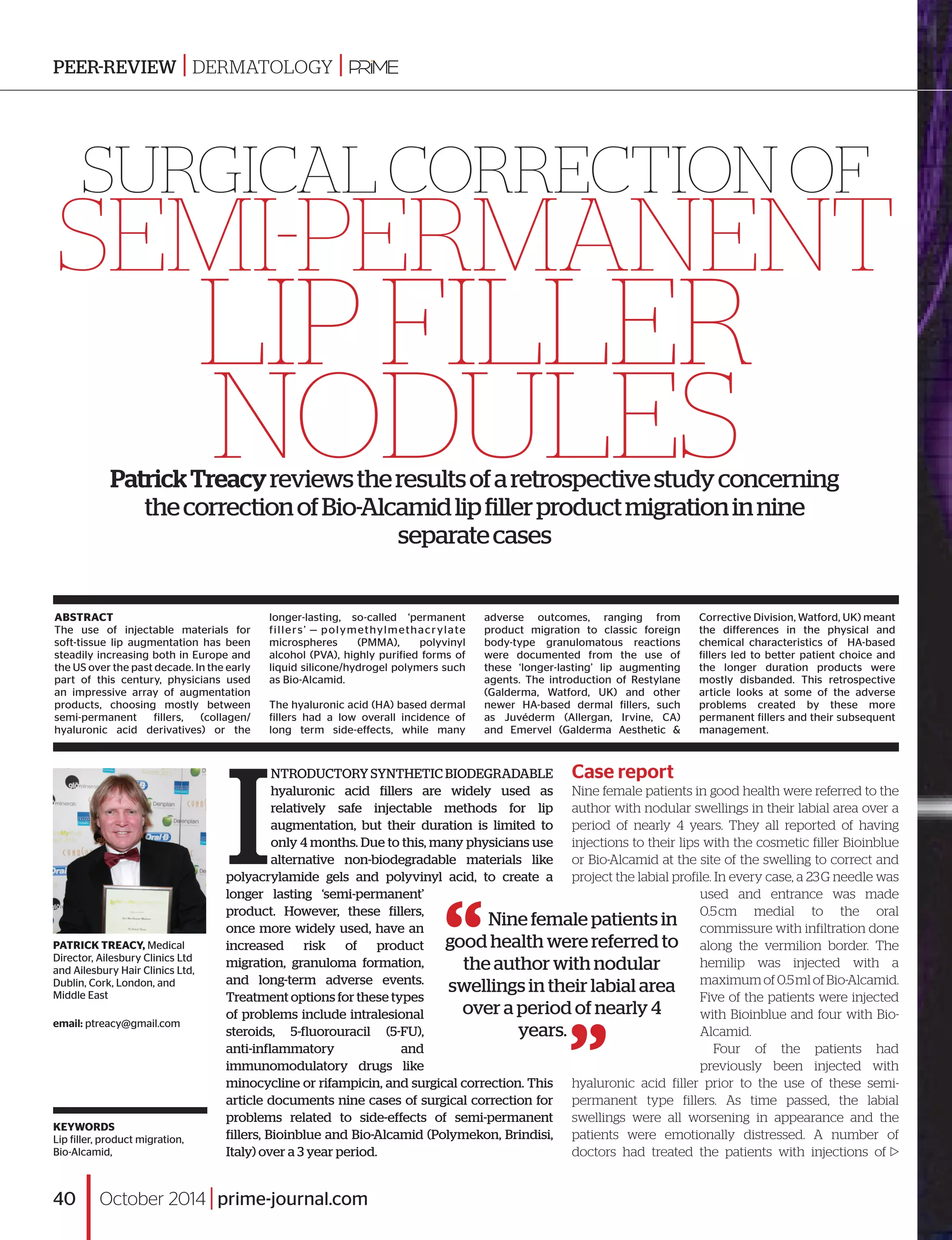 SURGICAL CORRECTION OF SEMI-PERMANENT LIP FILLER NODULES | PDF | Skin ...