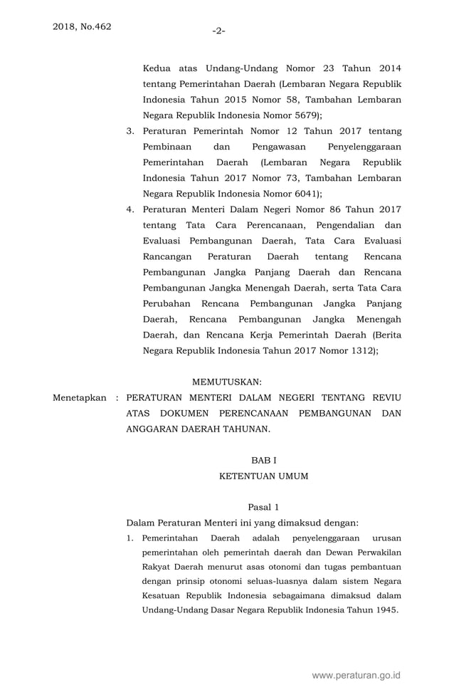 P mendagri 10 2018 reviu dokumen perencanaan pembangunan & anggaran ...