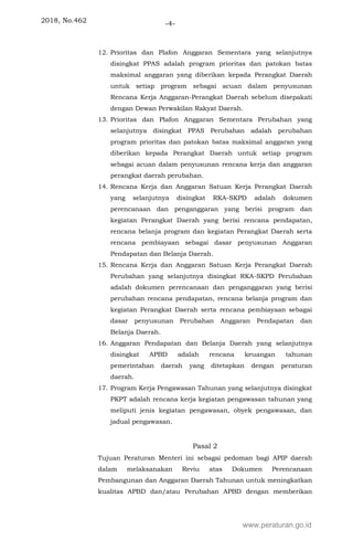 P mendagri 10 2018 reviu dokumen perencanaan pembangunan & anggaran ...