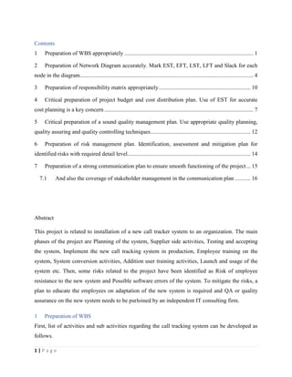Blog #02 - Project management report for a call tracking system - A sample assignment | DOCX