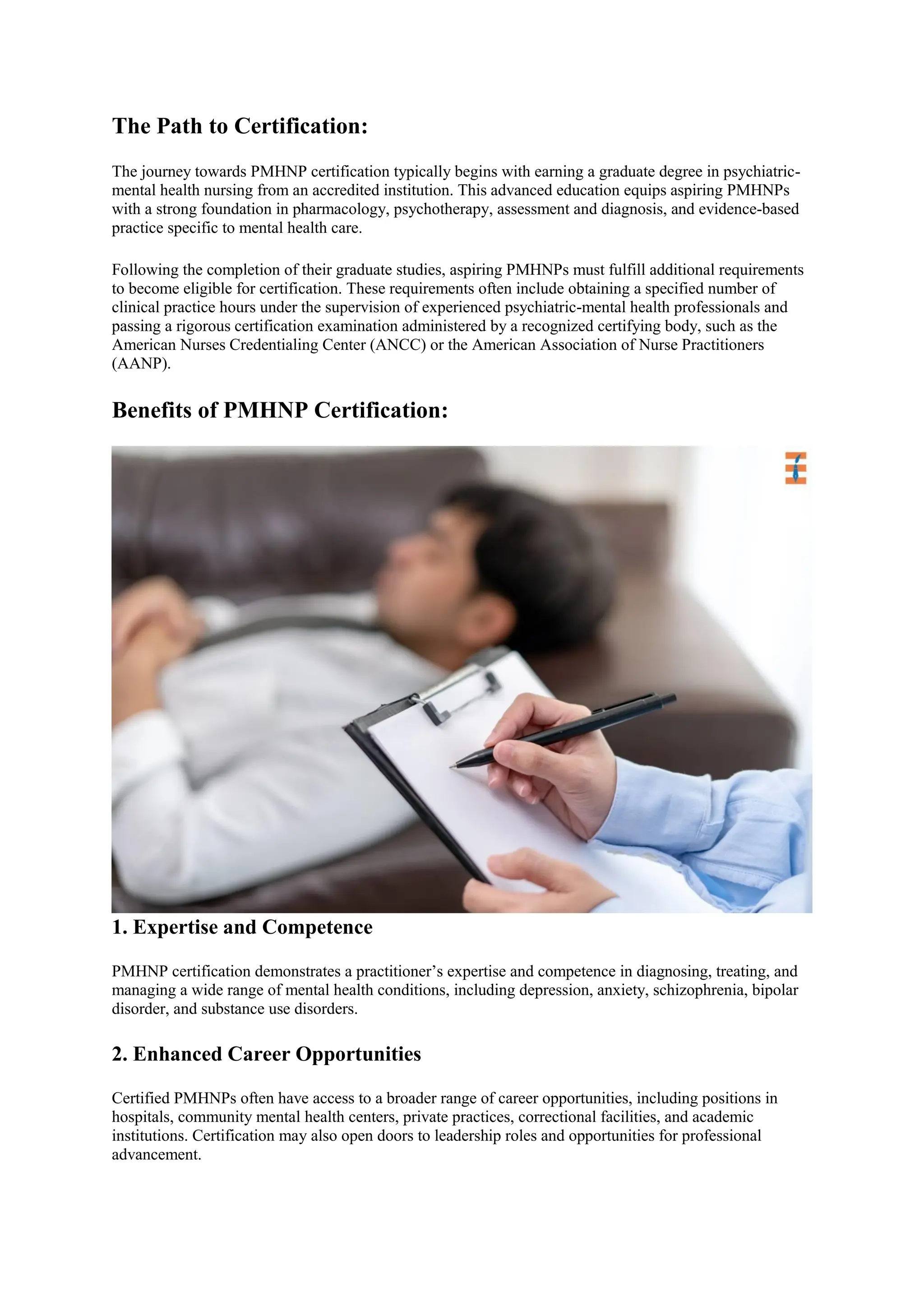PMHNP Certification: A Pathway to Excellence in Mental Health Care | PDF