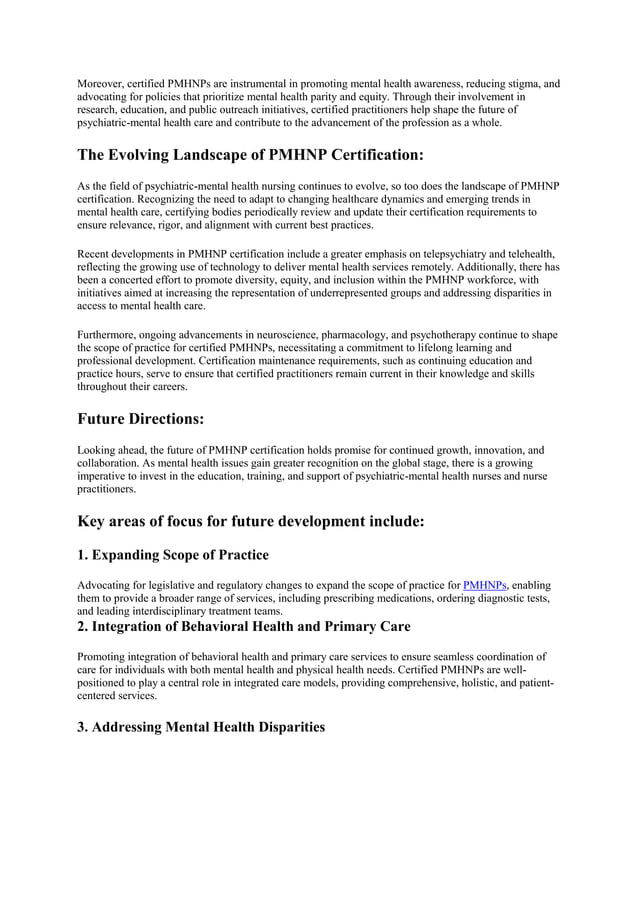PMHNP Certification: A Pathway to Excellence in Mental Health Care | PDF
