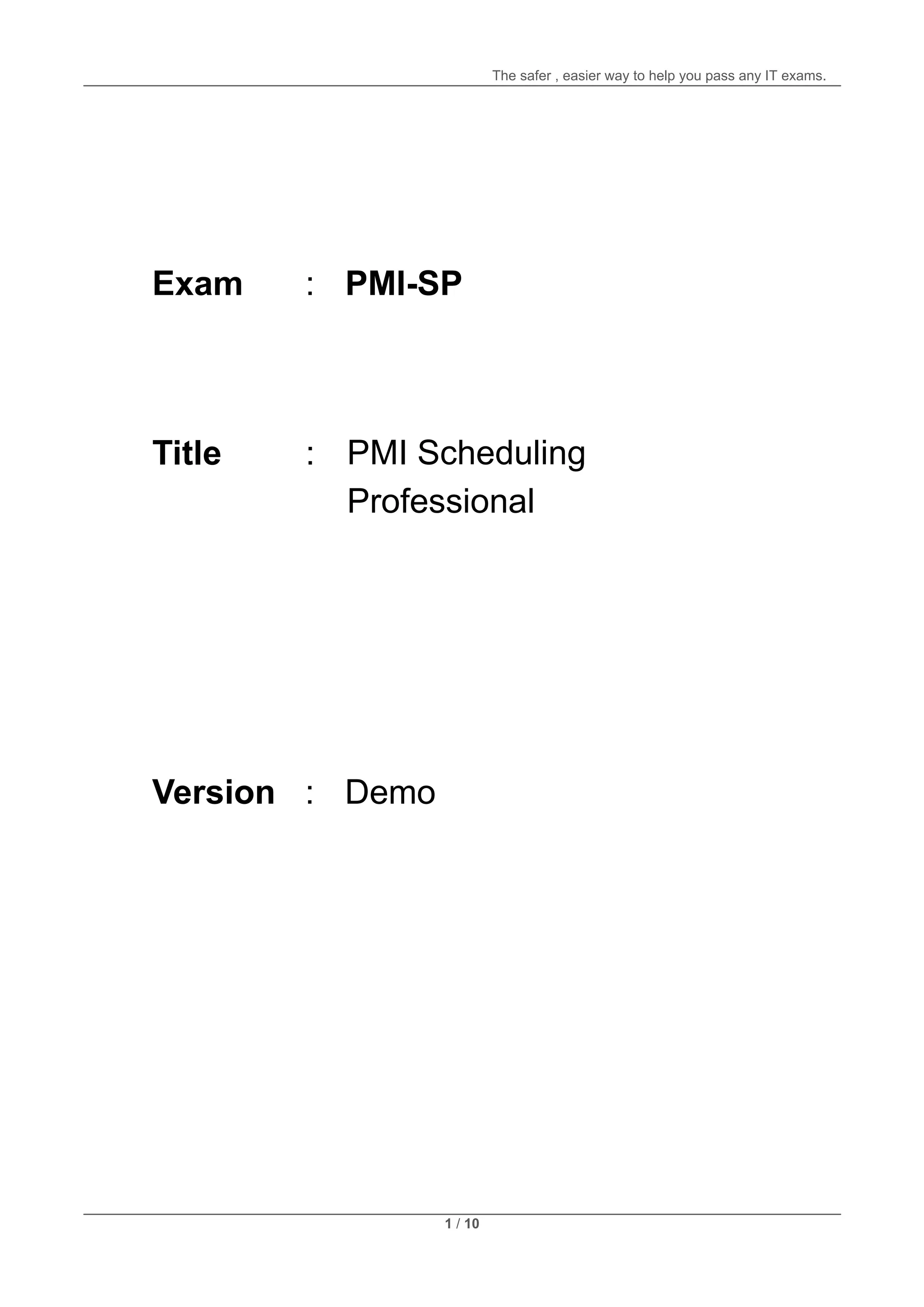 PMI-SP sample exam q and a for schedule exam | PDF