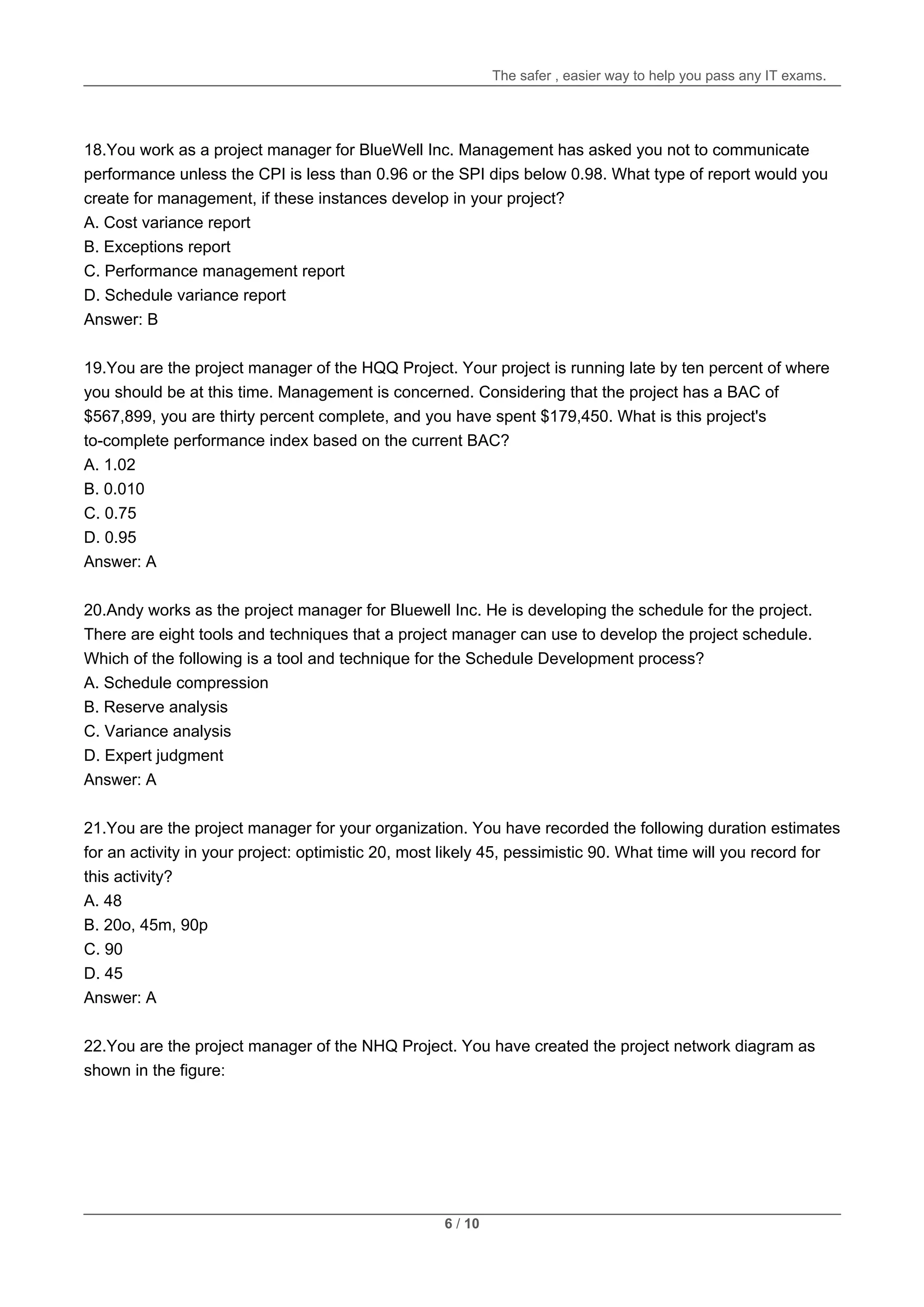 PMI-SP sample exam q and a for schedule exam | PDF