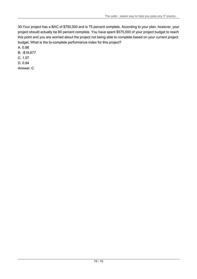 PMI-SP sample exam q and a for schedule exam | PDF