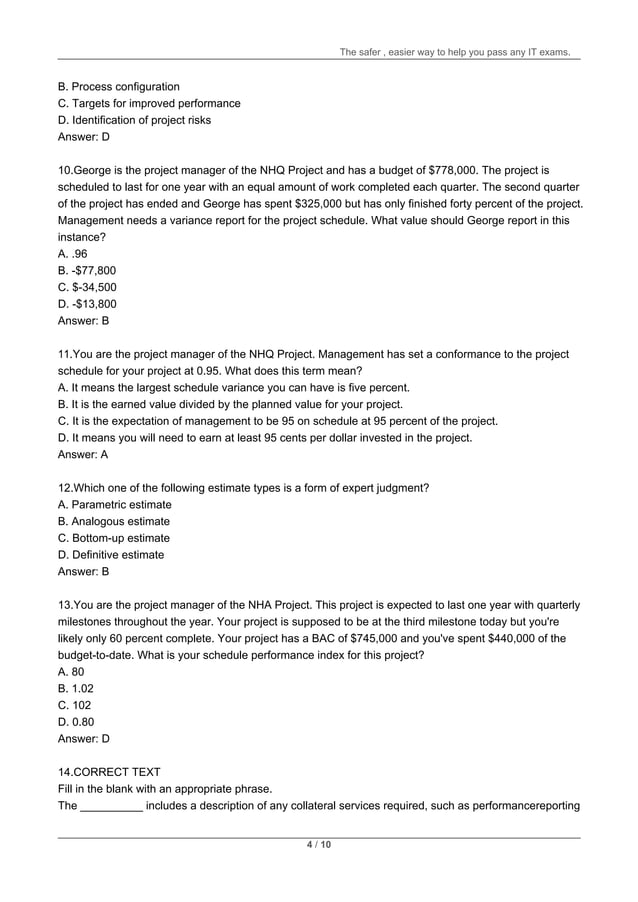 PMI-SP sample exam q and a for schedule exam | PDF