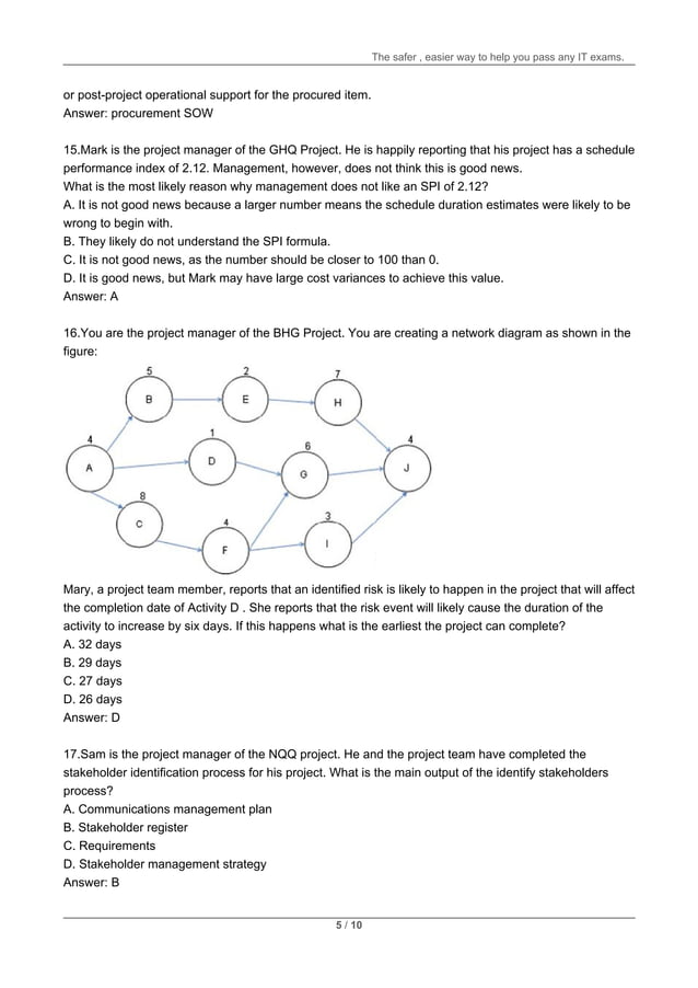 PMI-SP sample exam q and a for schedule exam | PDF