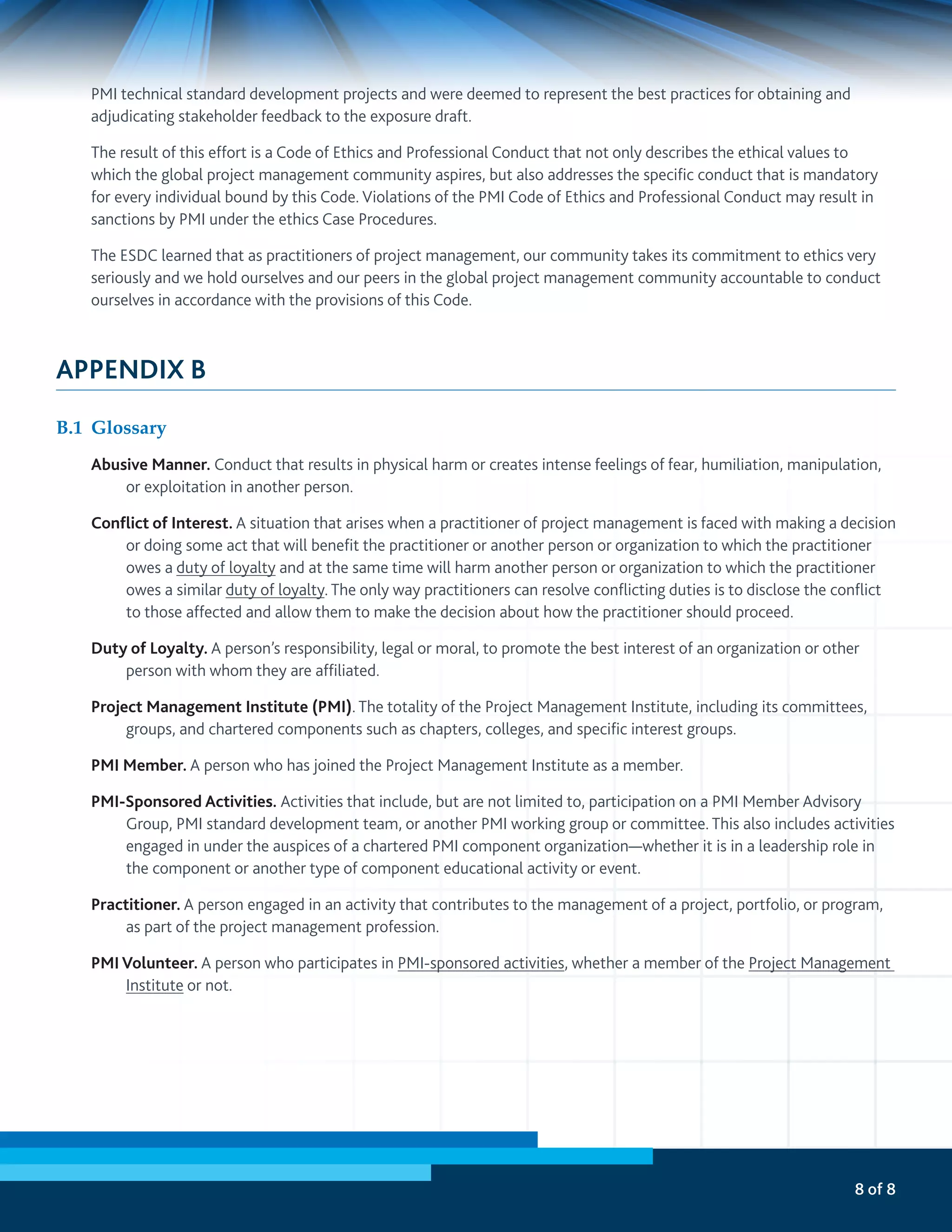 Pmi code of ethics | PDF