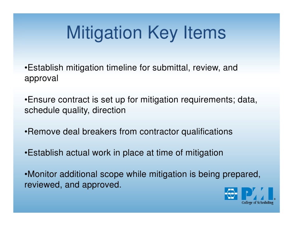 Pmicos 2011 Review And Analysis Of Mitigation Schedules