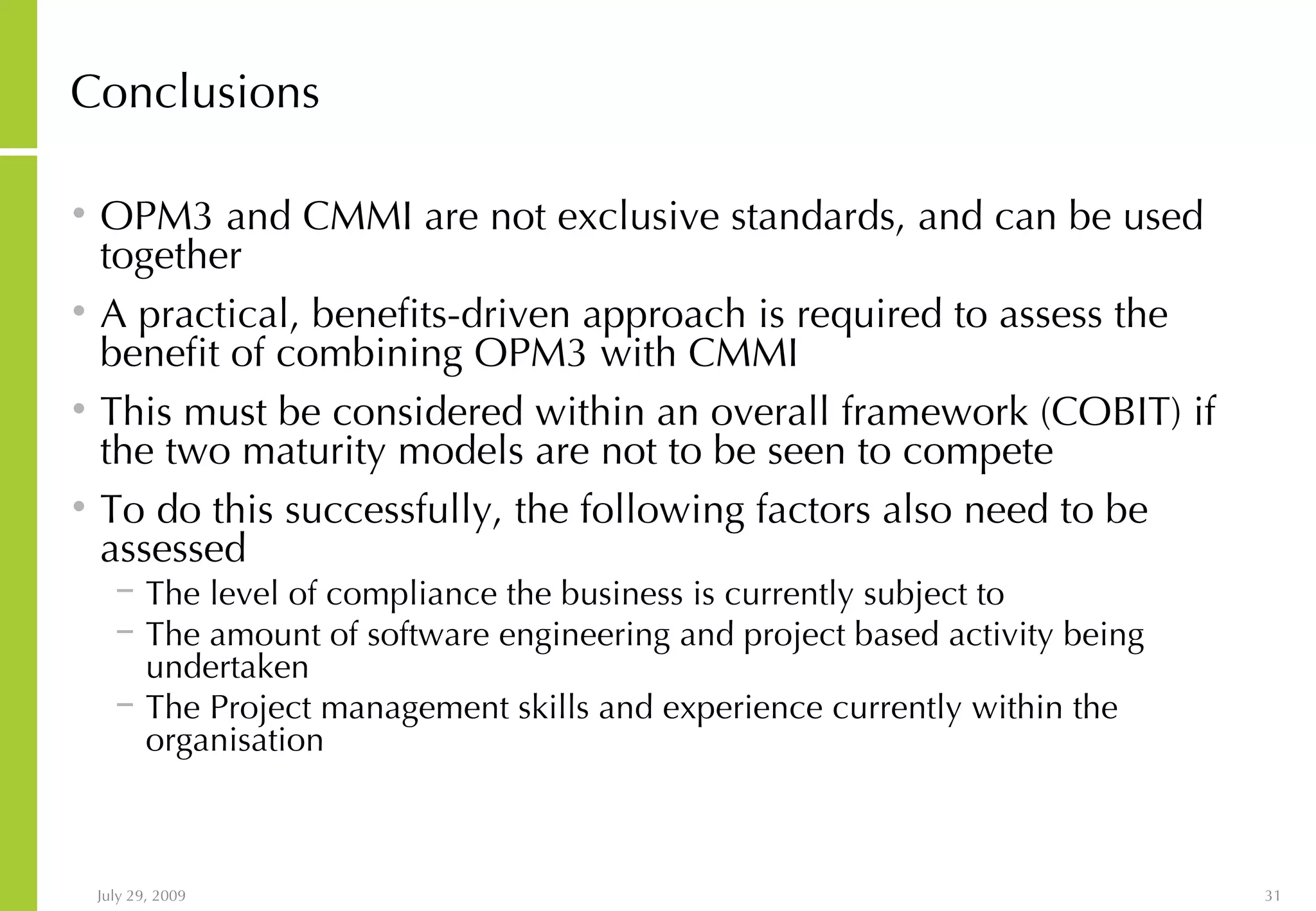 Pmi, Opm3 And Cmmi Assessment Overview | PPT