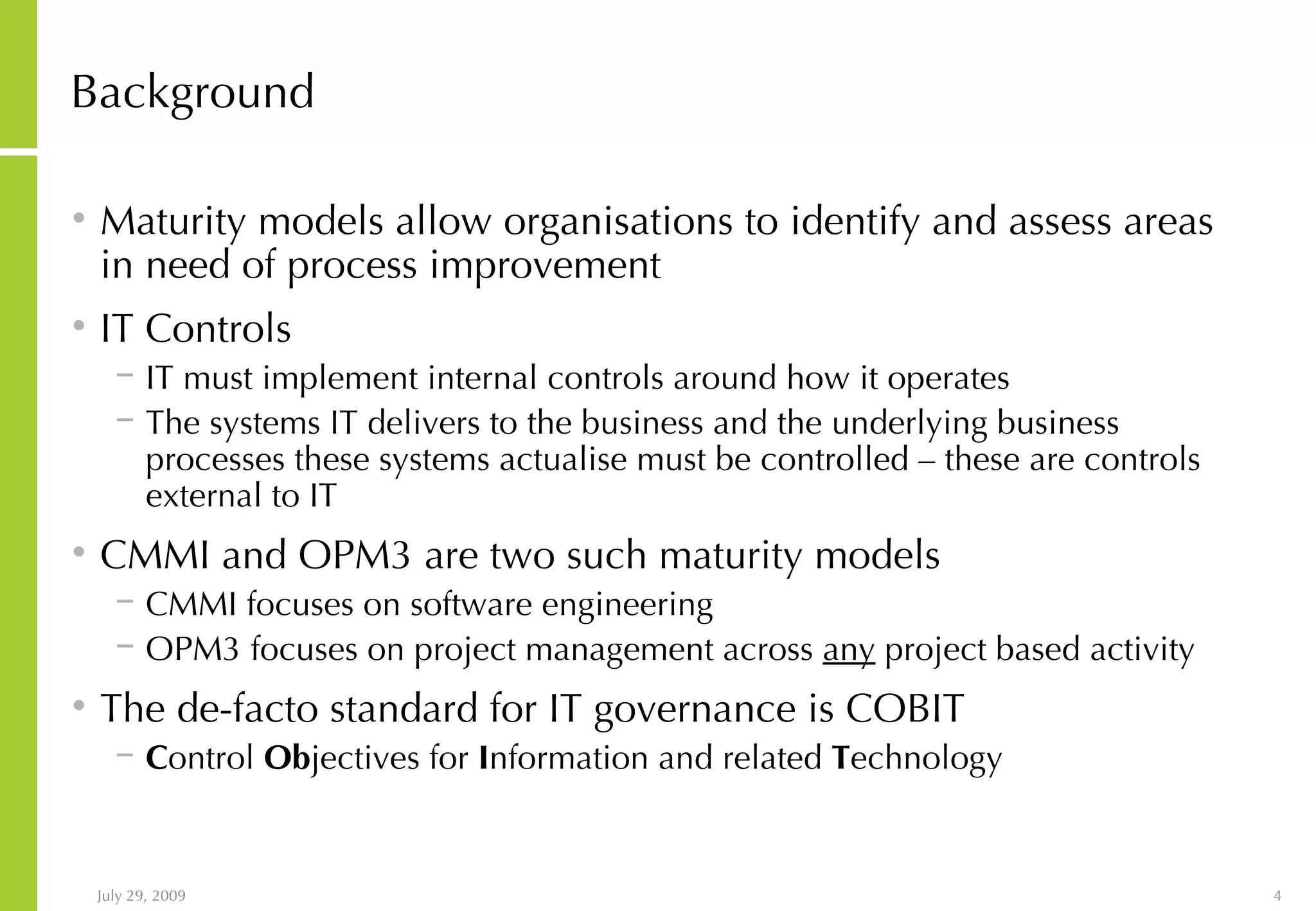 Pmi, Opm3 And Cmmi Assessment Overview | PPT