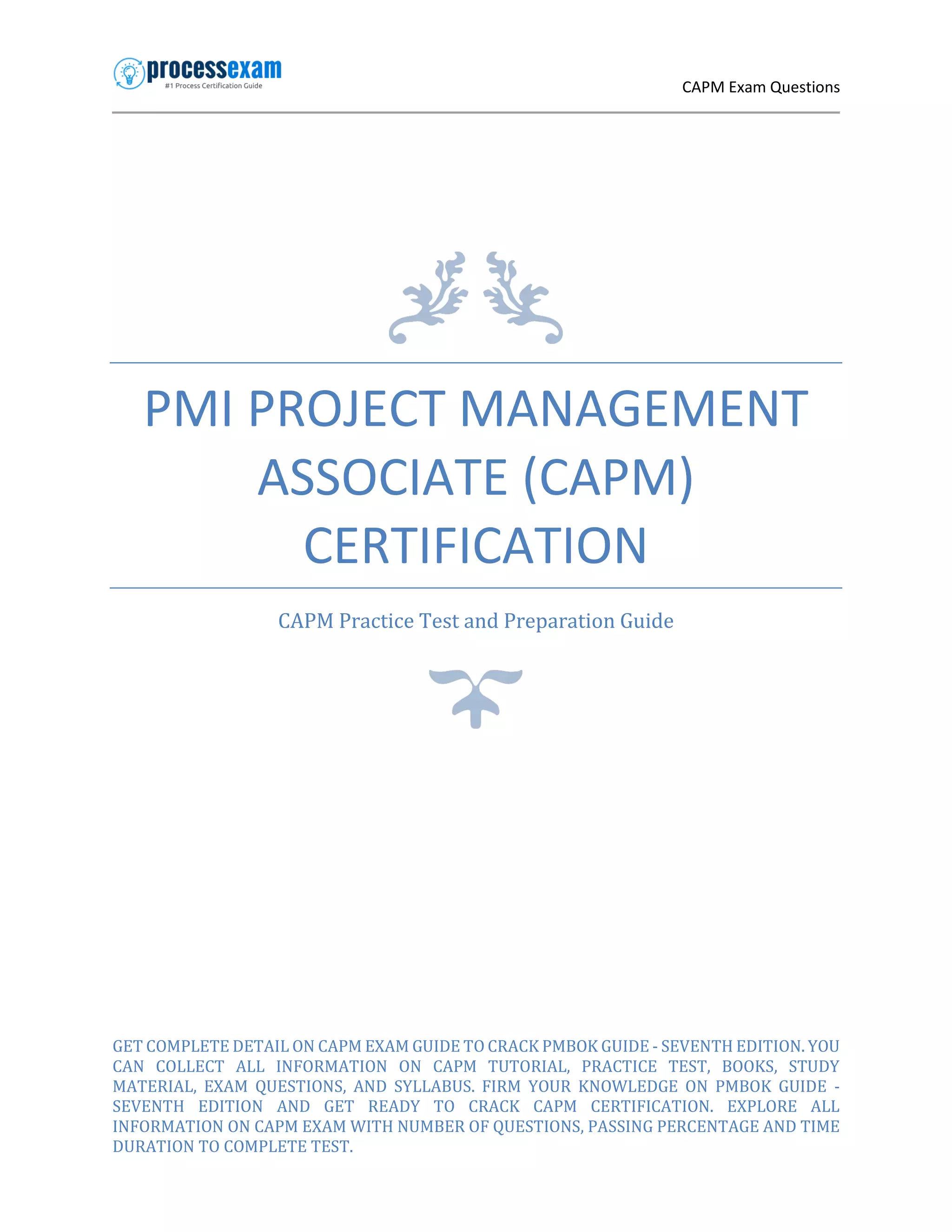 PMI Project Management Associate (CAPM) Certification | Study Guide | PDF