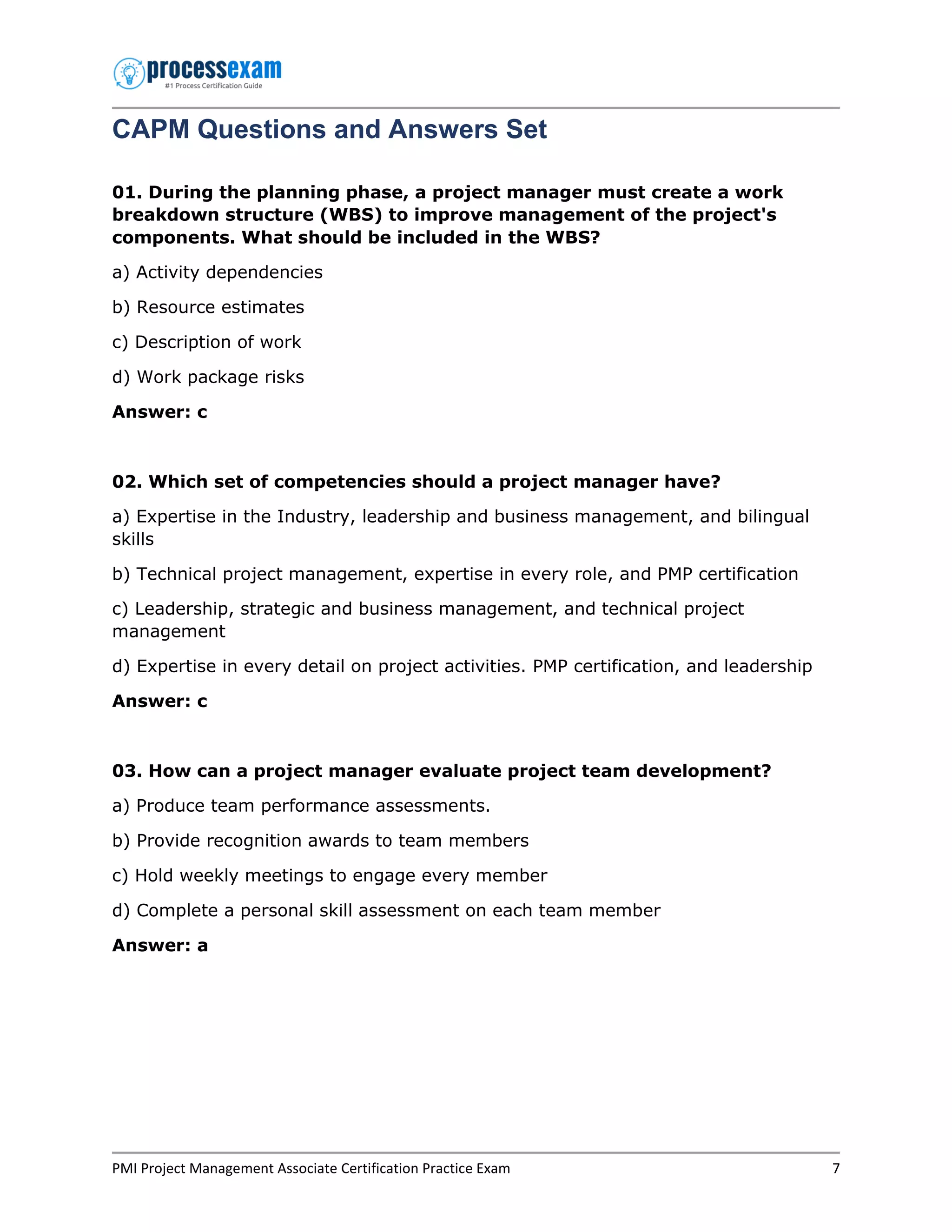 PMI Project Management Associate (CAPM) Certification | Study Guide | PDF