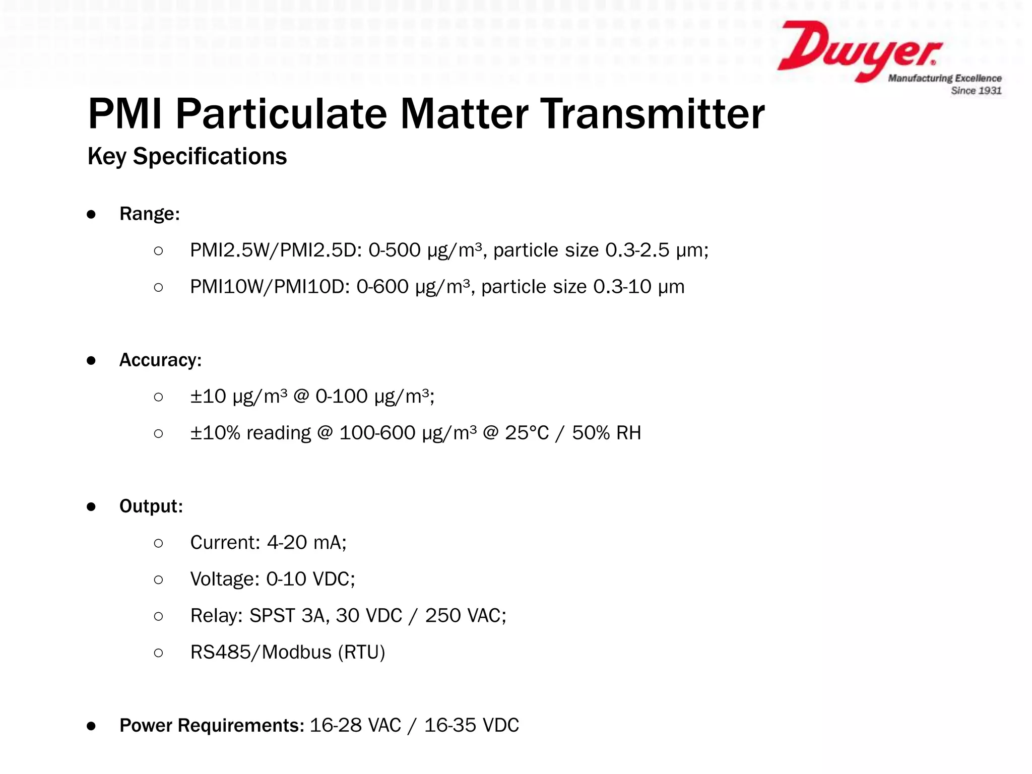 Series PMI Particulate Matter Transmitter | PPT