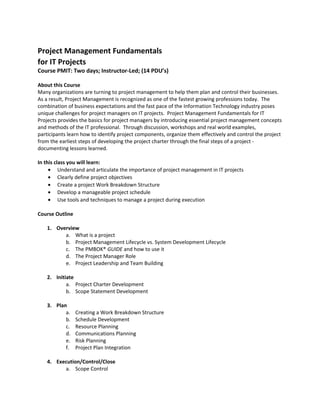Pmit project management fundamentals for it projects | DOC