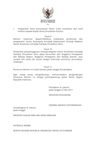 Permenkes No. 1018 Ttg Strategi Adaptasi Perubahan Iklim | PDF