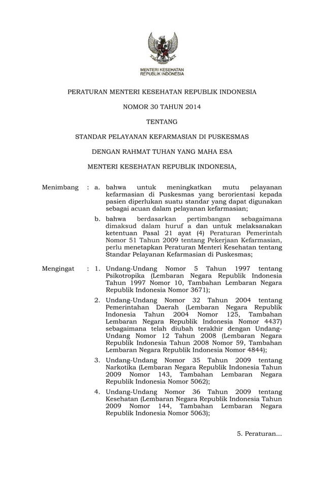 Permenkes RI no. 30 Tahun 2014 tentang Standar Pelayanan Kefarmasian di ...