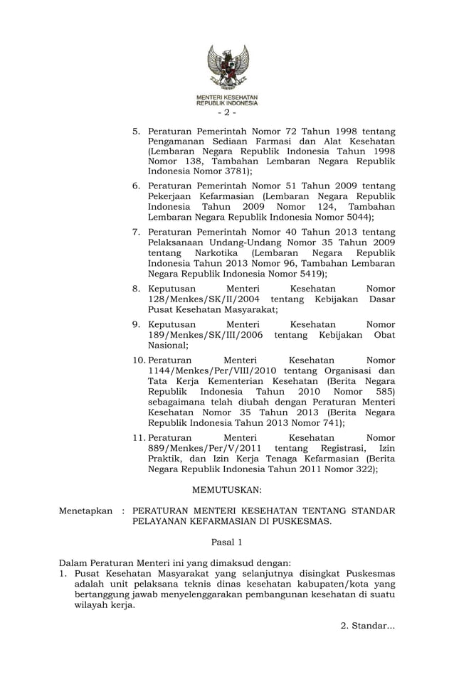 Permenkes RI no. 30 Tahun 2014 tentang Standar Pelayanan Kefarmasian di ...