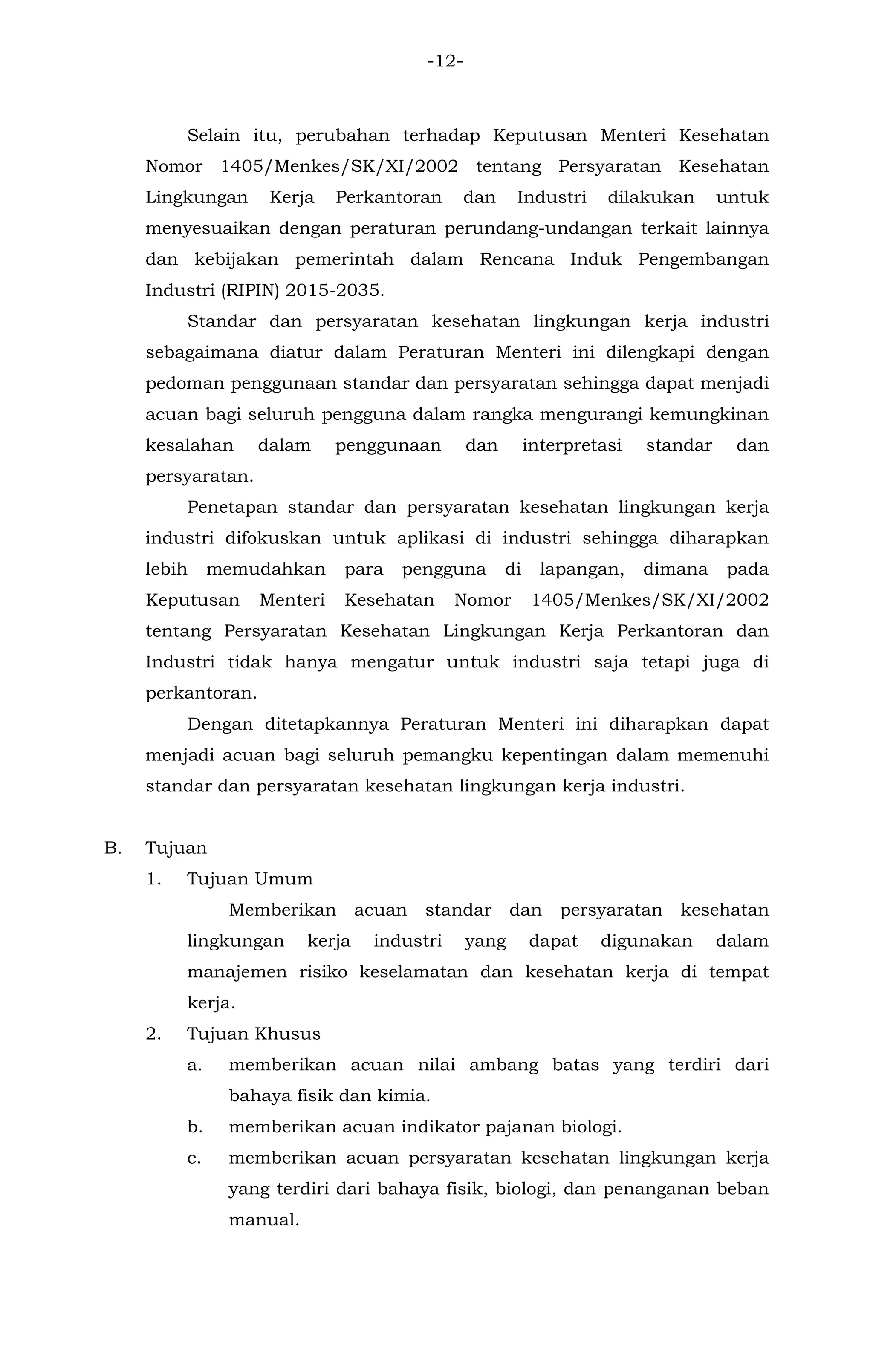 PMK no. 70_Tentang Standar Kesehatan Lingkungan Kerja Industri | PDF