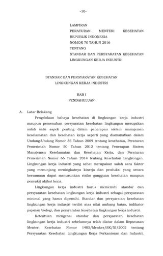 PMK no. 70_Tentang Standar Kesehatan Lingkungan Kerja Industri | PDF