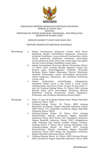 PMK No. 40 Th 2022 ttg Persyaratan Teknis Bangunan, Prasarana, dan ...