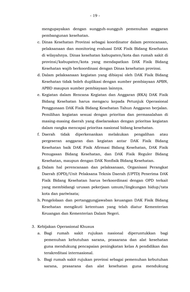 Permenkes RI no 2 Th 2019 tentang petunjuk operasional penggunaan dak ...