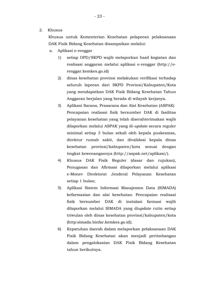 Permenkes RI no 2 Th 2019 tentang petunjuk operasional penggunaan dak ...