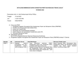 NOTULENSI BIMBINGAN SURVEI AKREDITASI PMKP DAN RENCANA TINDAK LANJUT STARKES 2022 | PPT