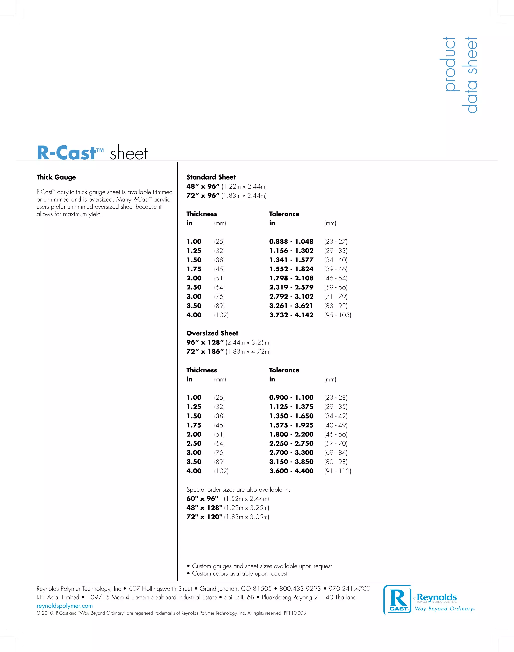 Pmma cast acrylic properties data sheet reynolds polimer | PDF