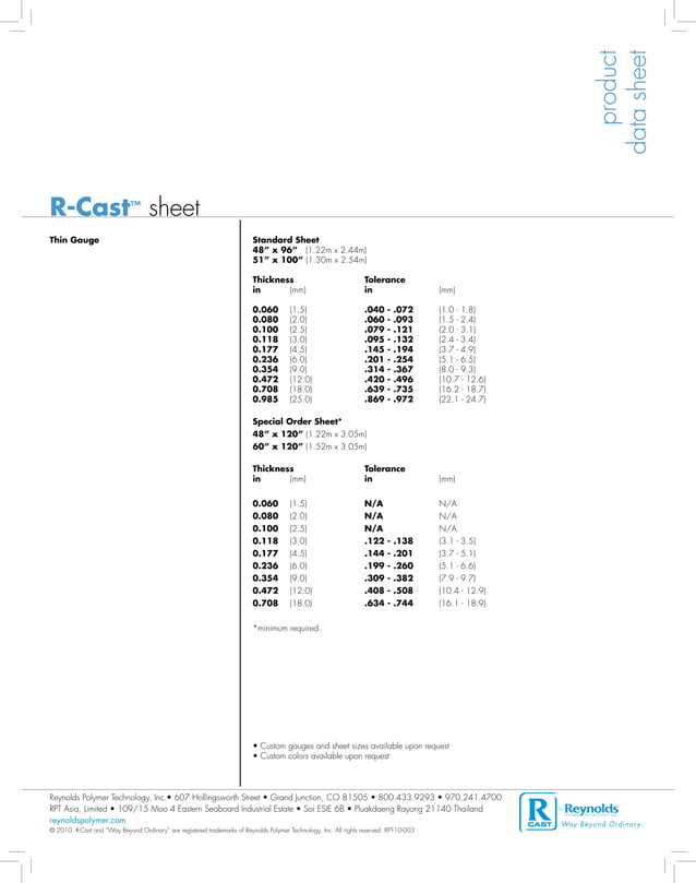 Pmma cast acrylic properties data sheet reynolds polimer | PDF | Skin ...