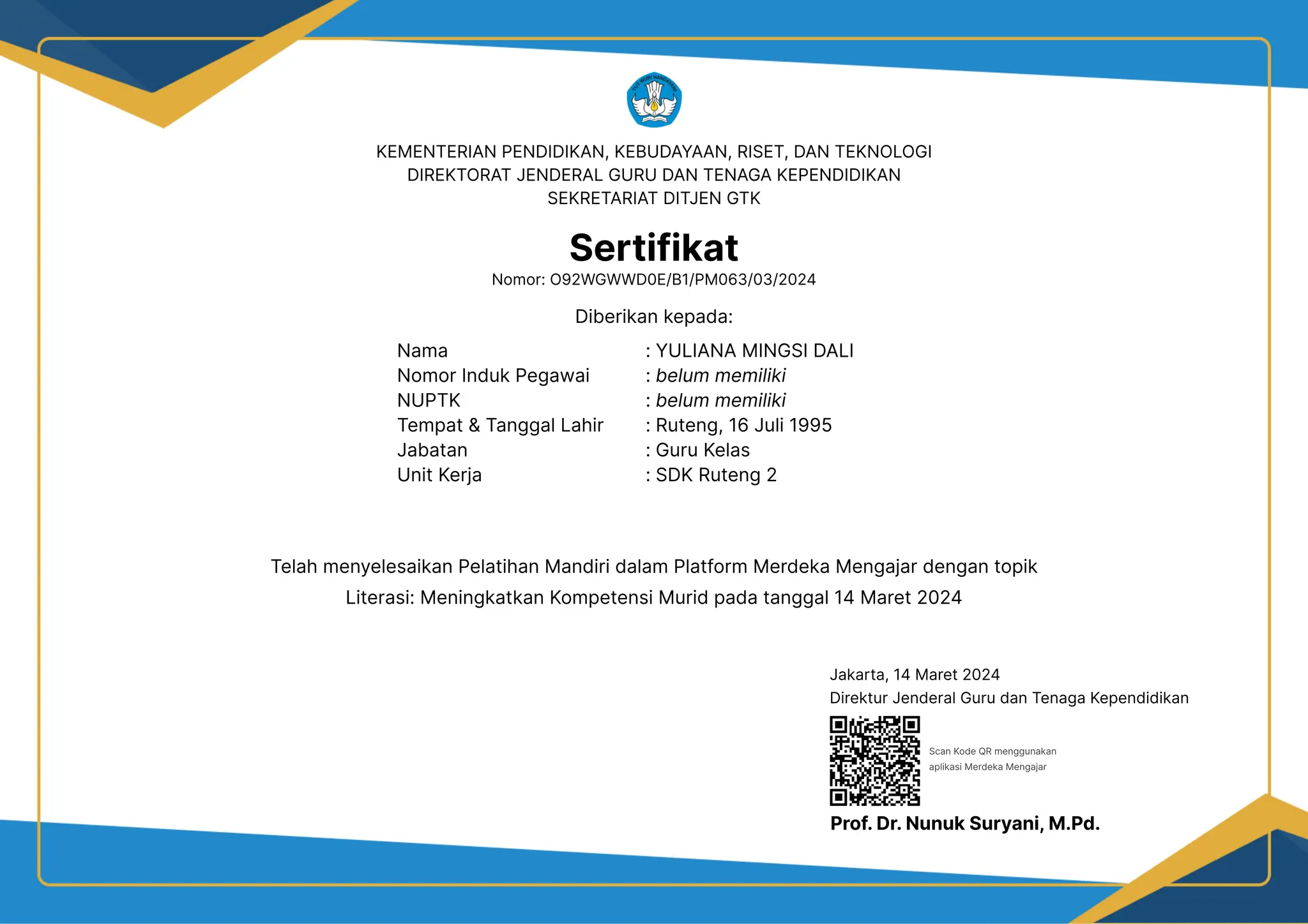 PMM Literasi .pdf sertifikat pelatihan mandiri | PDF