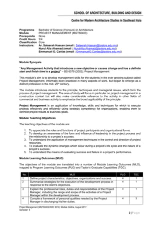 SEM 6 : PROJECT MANAGEMENT MODULE OUTLINE | PDF