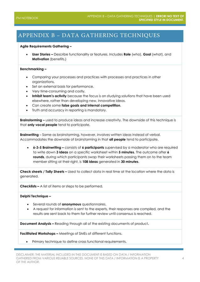 PM Notebook - Appendix B - Data Gathering Techniques | PDF