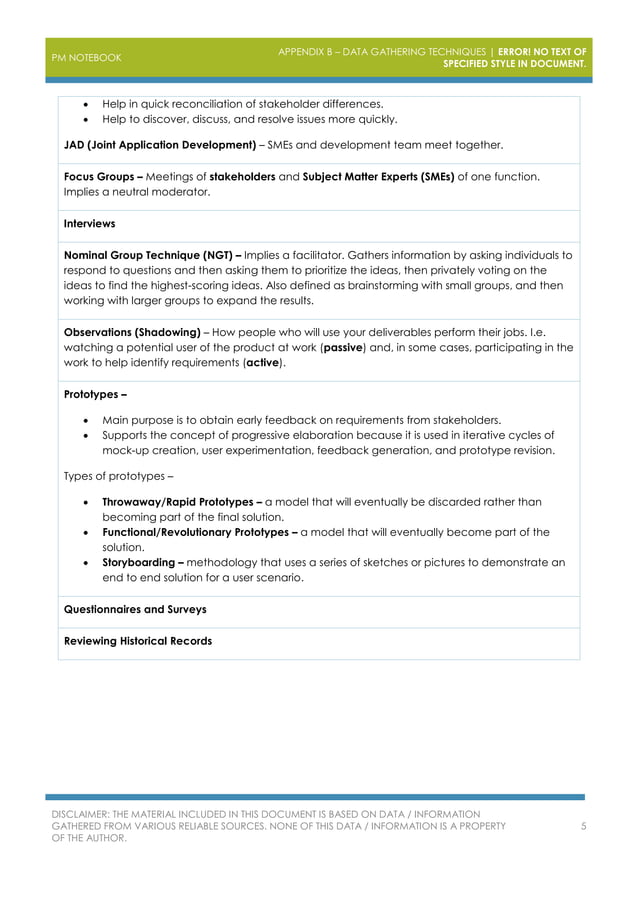 PM Notebook - Appendix B - Data Gathering Techniques | PDF
