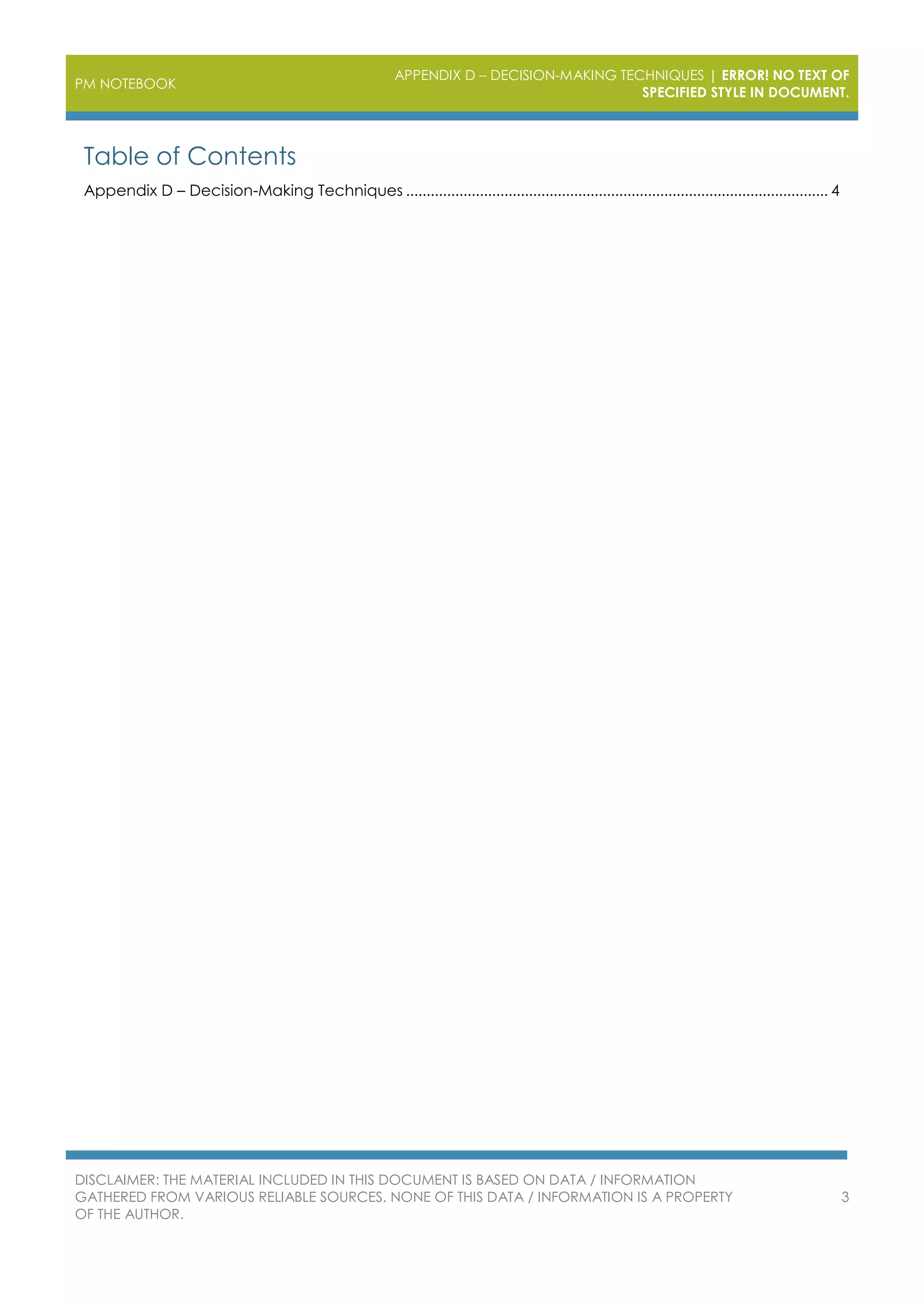 PM Notebook - Appendix D - Decision-Making Techniques | PDF