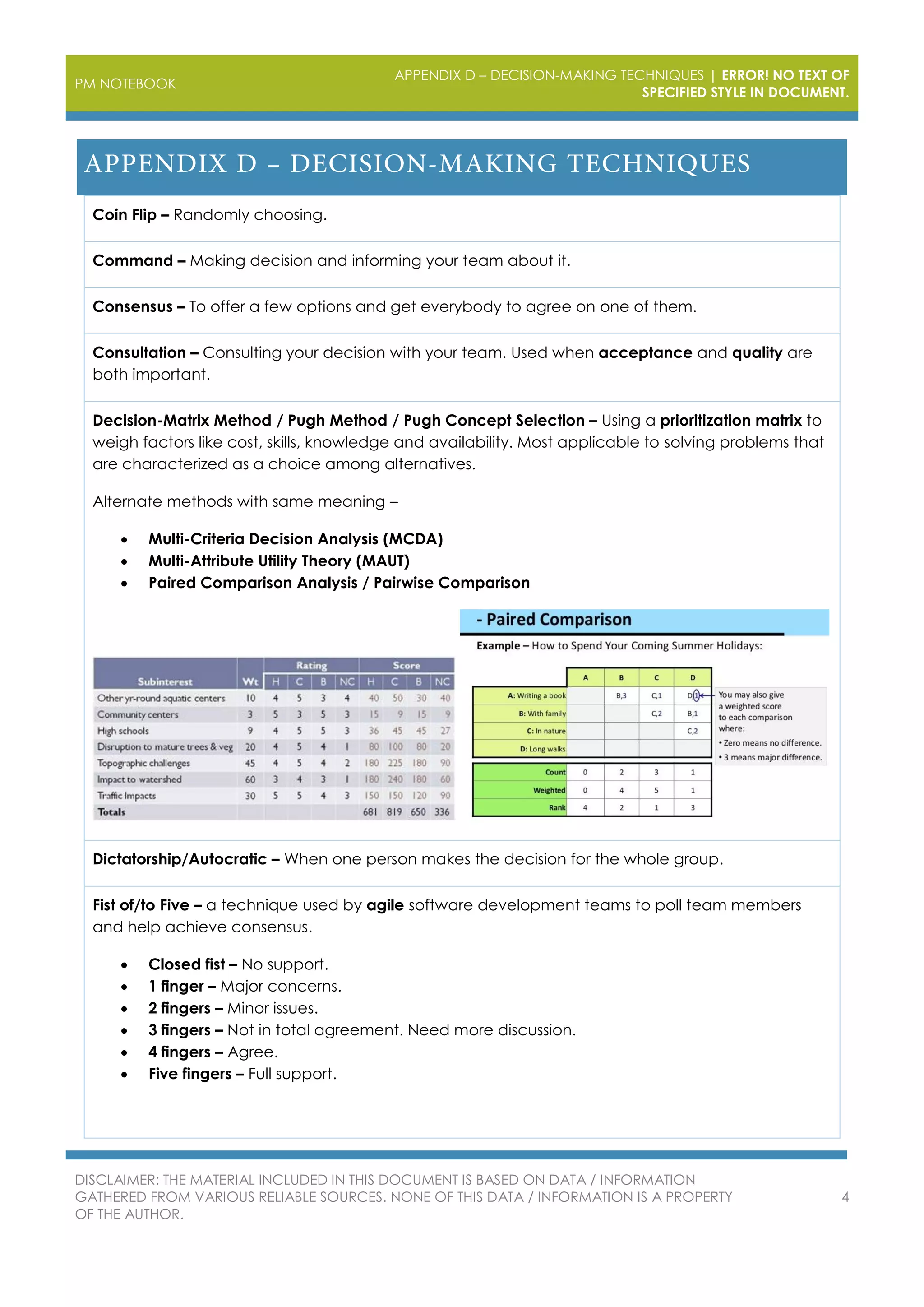 PM Notebook - Appendix D - Decision-Making Techniques | PDF