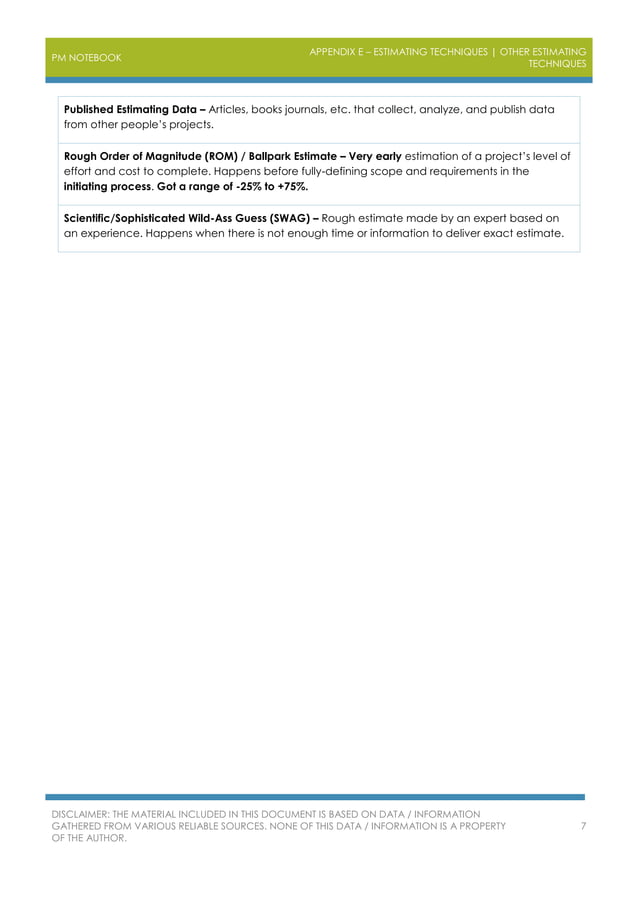 PM Notebook - Appendix E - Estimating Techniques | PDF