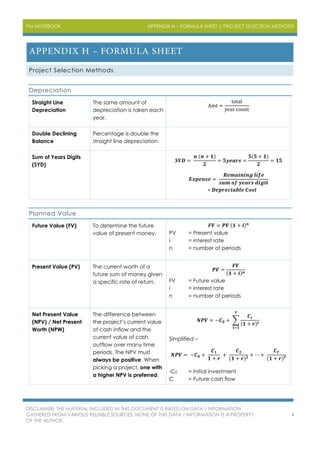 PM Notebook - Appendix H - Formula Sheet | PDF