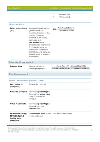 PM Notebook - Appendix H - Formula Sheet | PDF