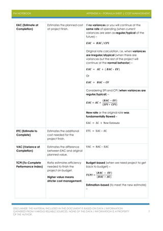 PM Notebook - Appendix H - Formula Sheet | PDF