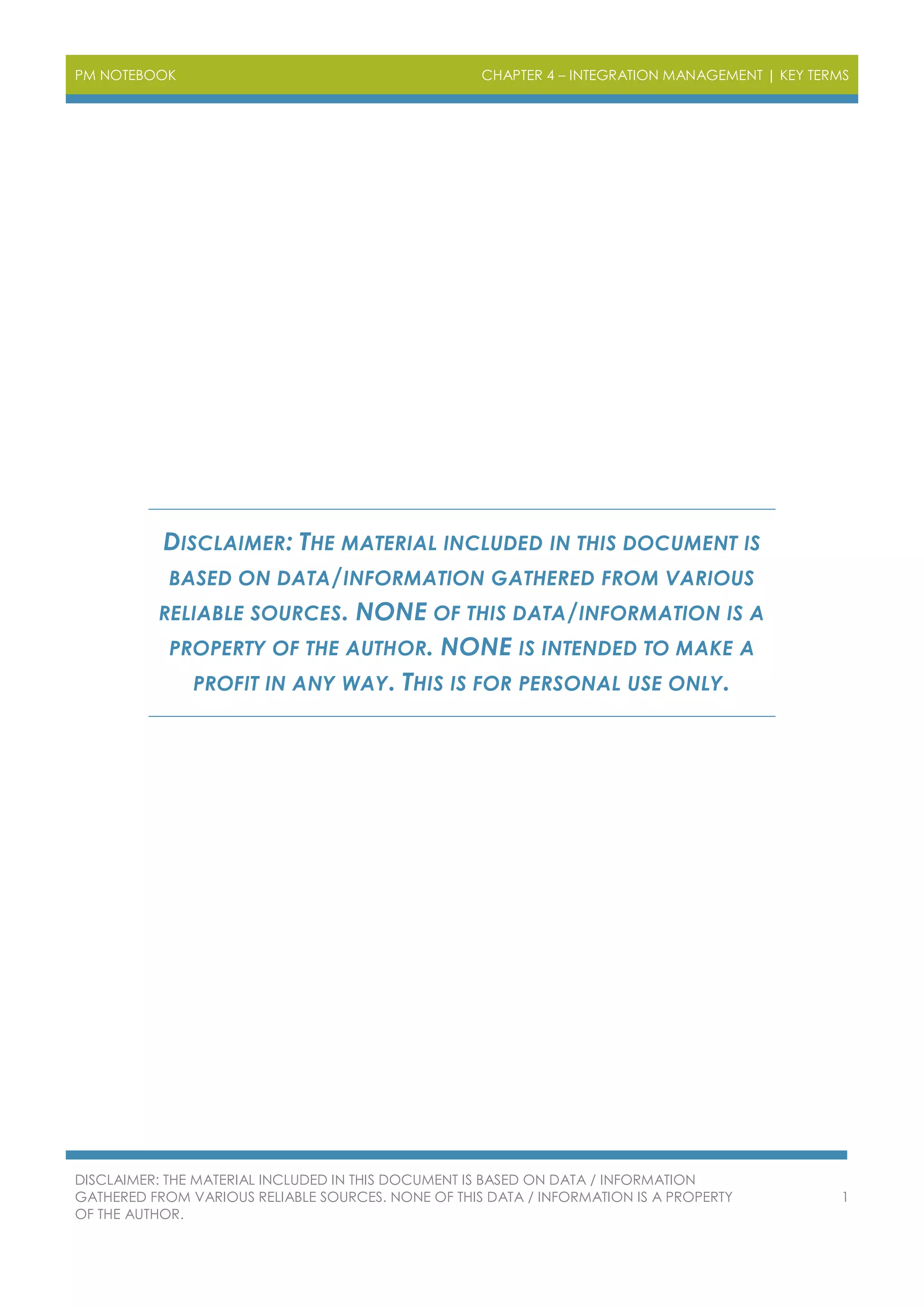 PM Notebook - Chapter 4: Integration Management | PDF