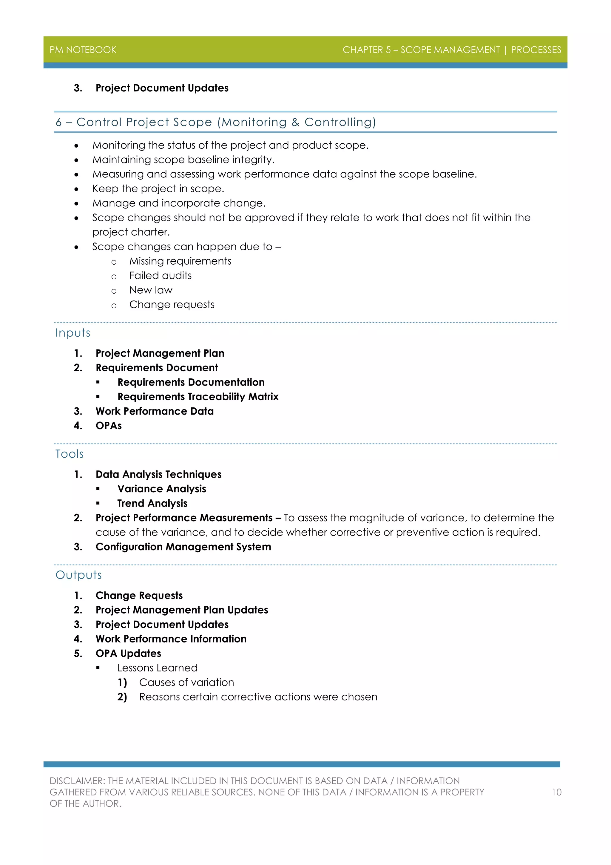 PM Notebook - Chapter 5 - Scope Management | PDF