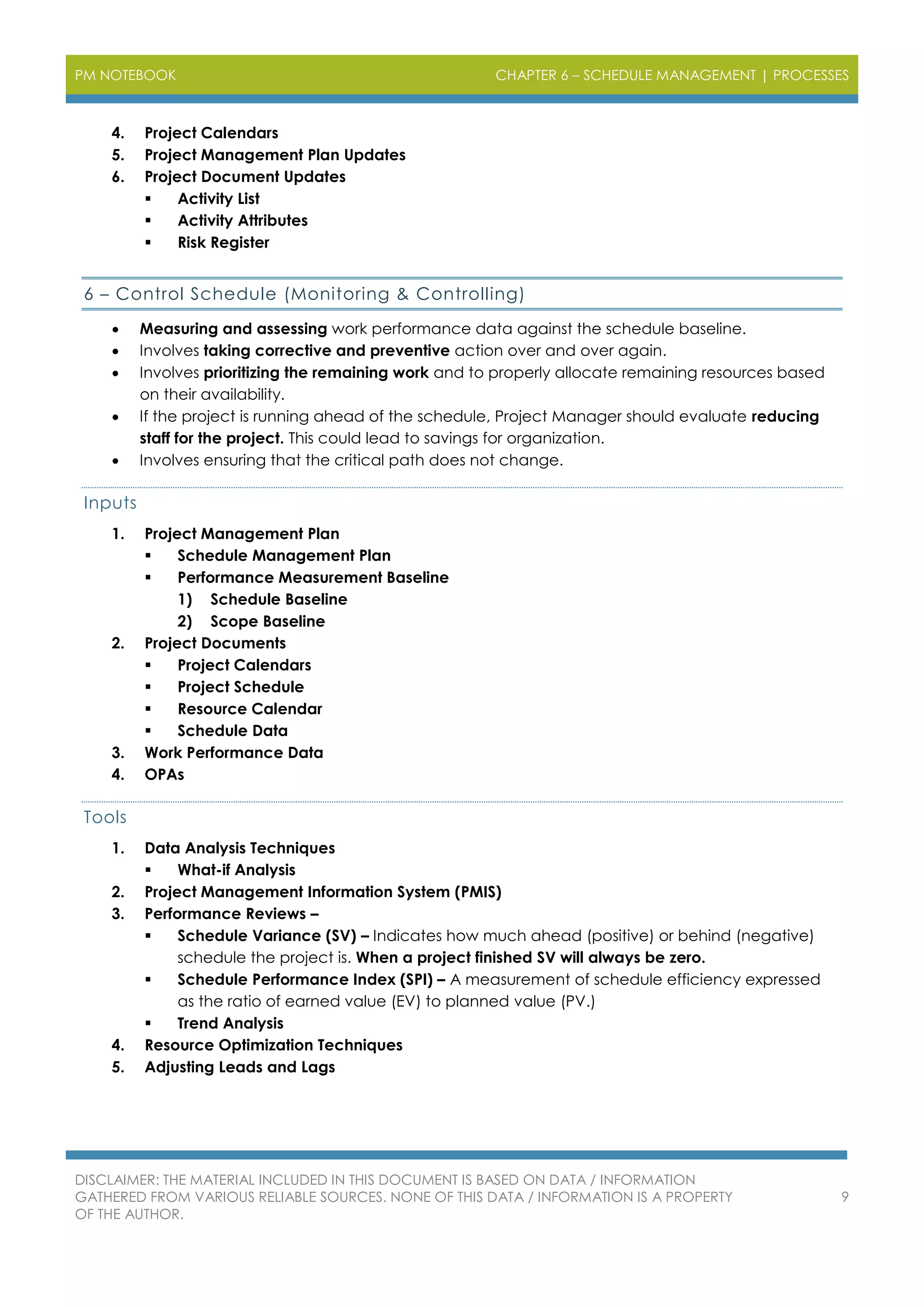 PM Notebook - Chapter 6 - Schedule Management | PDF