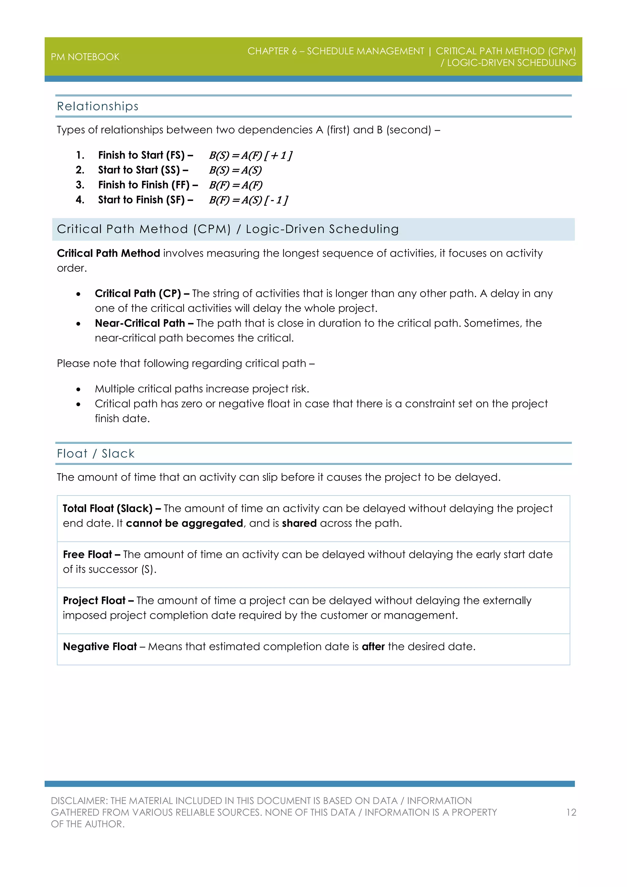 PM Notebook - Chapter 6 - Schedule Management | PDF