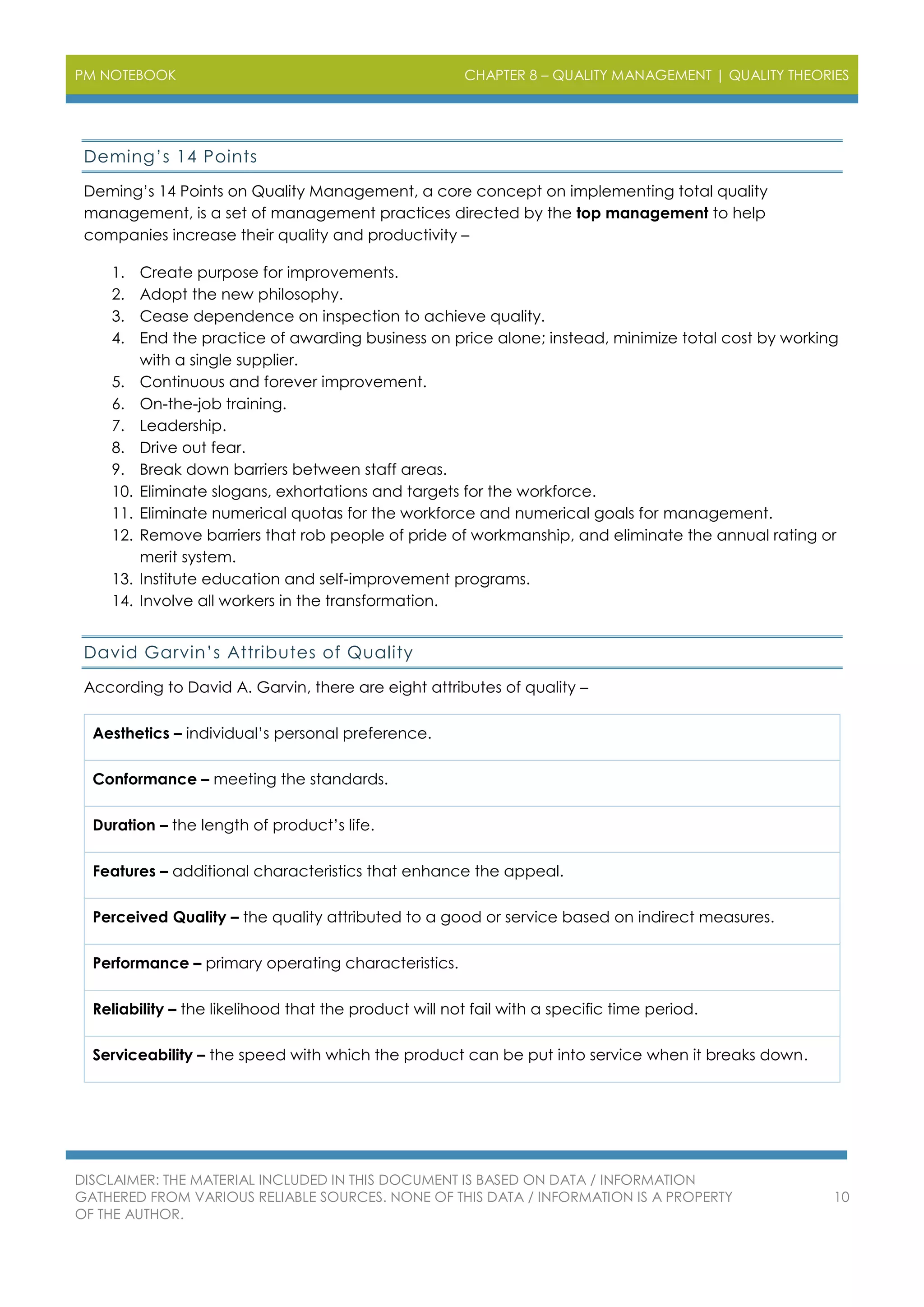 PM Notebook - Chapter 8: Quality Management | PDF