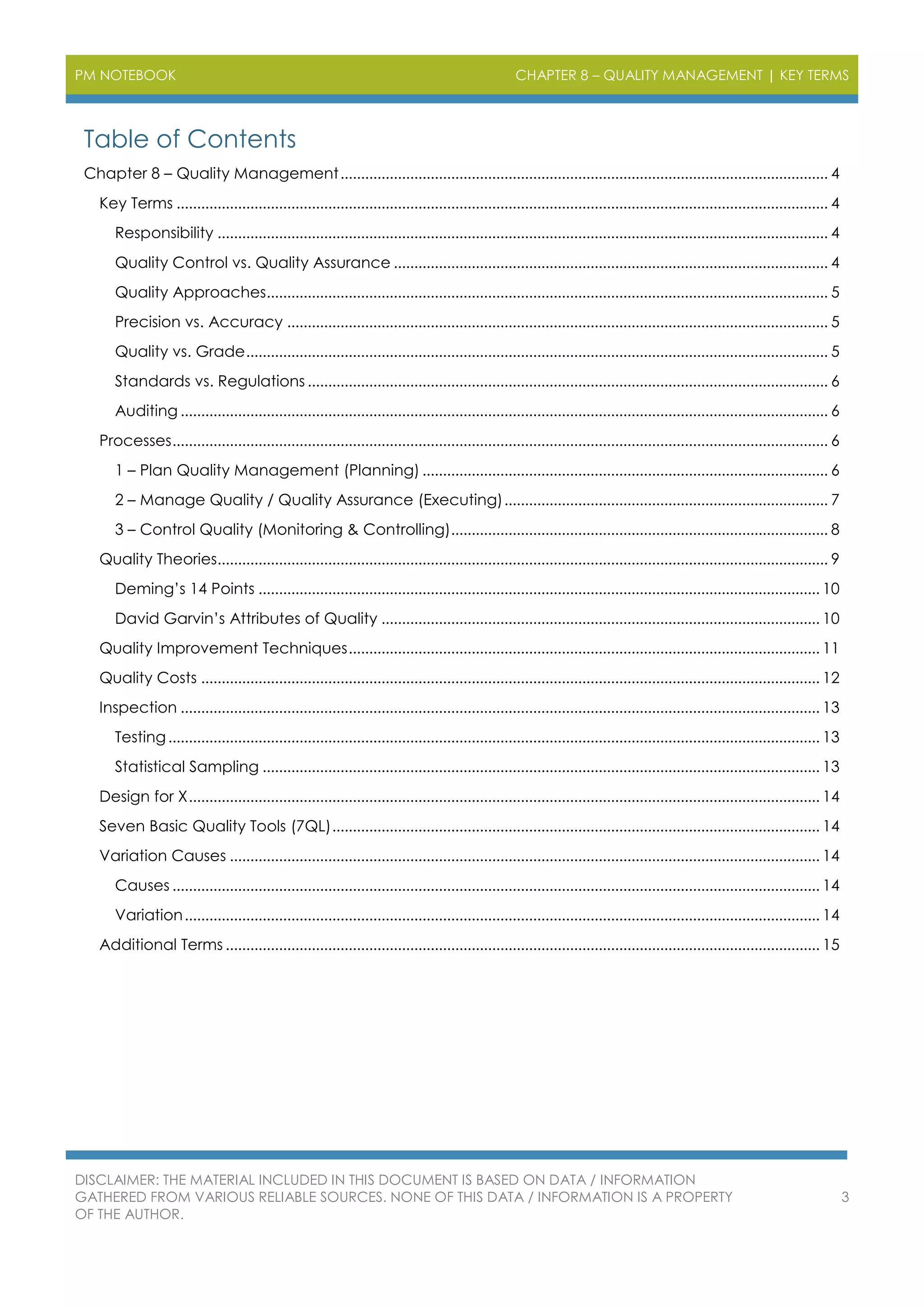 PM Notebook - Chapter 8: Quality Management | PDF