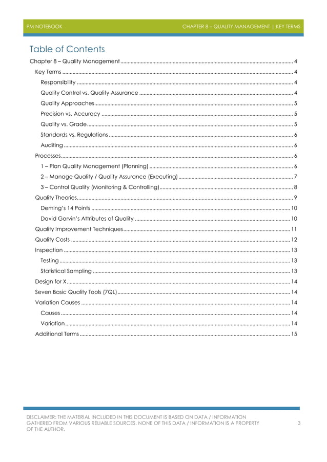 PM Notebook - Chapter 8: Quality Management | PDF | Business | Business and Finance