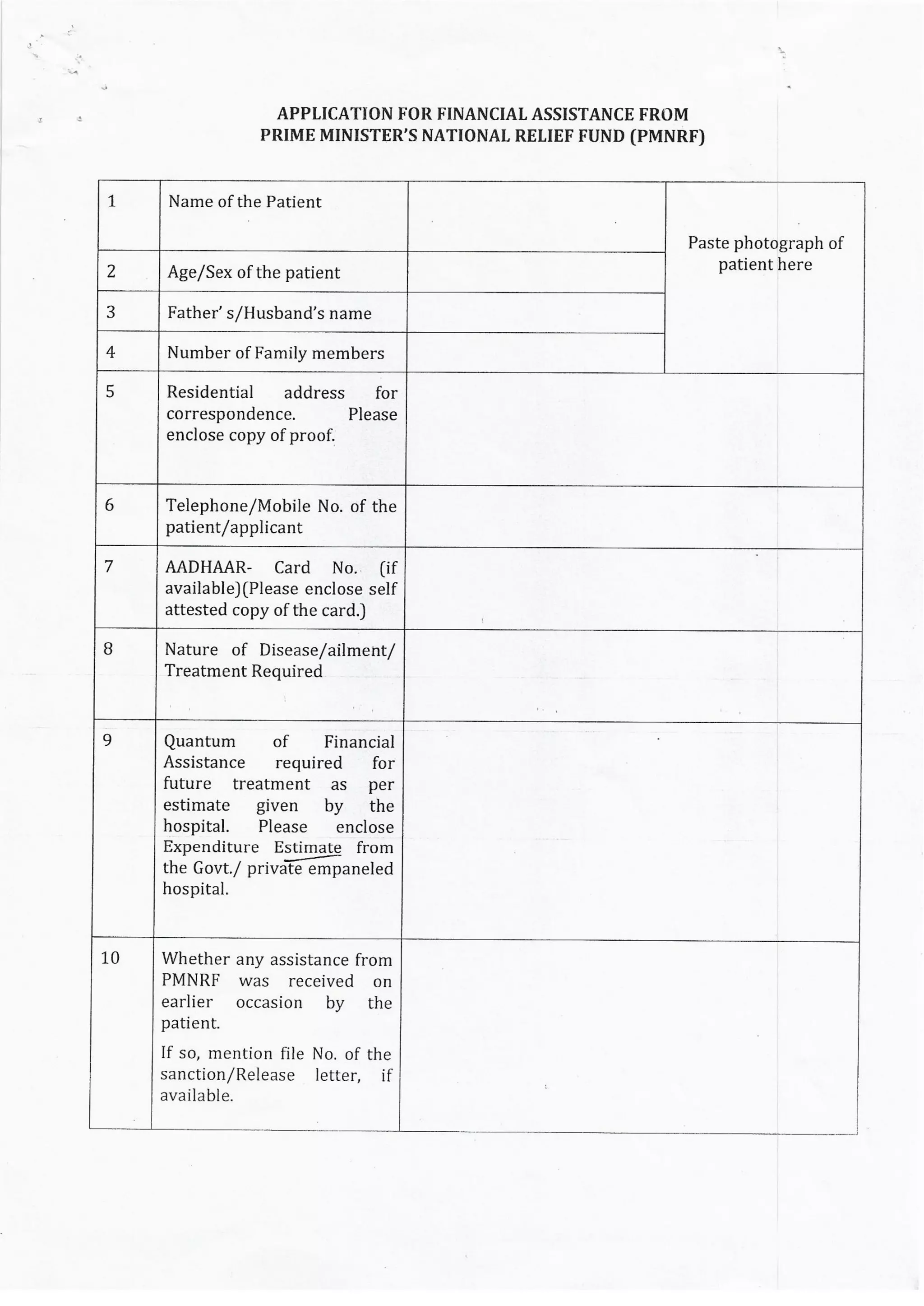 Prime Minister Relief Fund Form | PDF