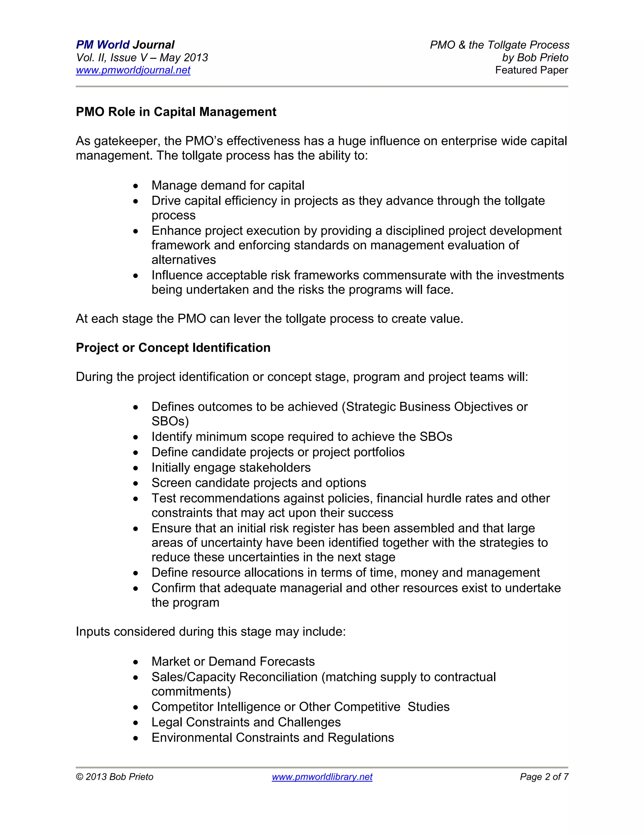 PMO and Tollgate Process | PDF